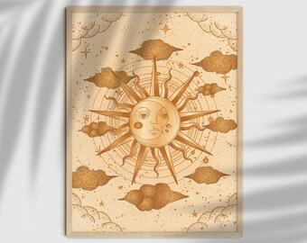 Sun and Moon 70s Decor Vintage Set Poster Retro Wall Art - Etsy