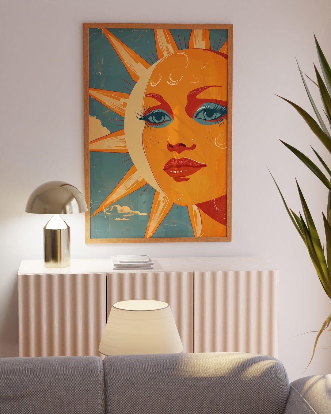 Sun With Woman Face Abstract Art Print, Weird Sun Print, Unique Retro ...