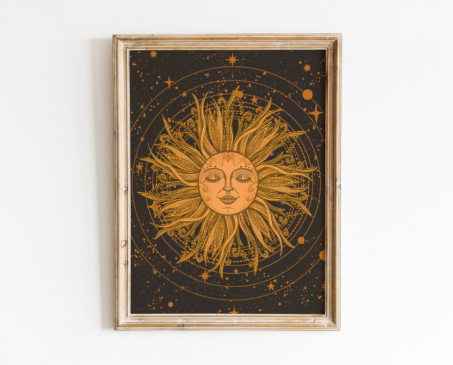Sun Print, Vintage Poster, Celestial Decor, 70s Home Decor, Retro Wall ...