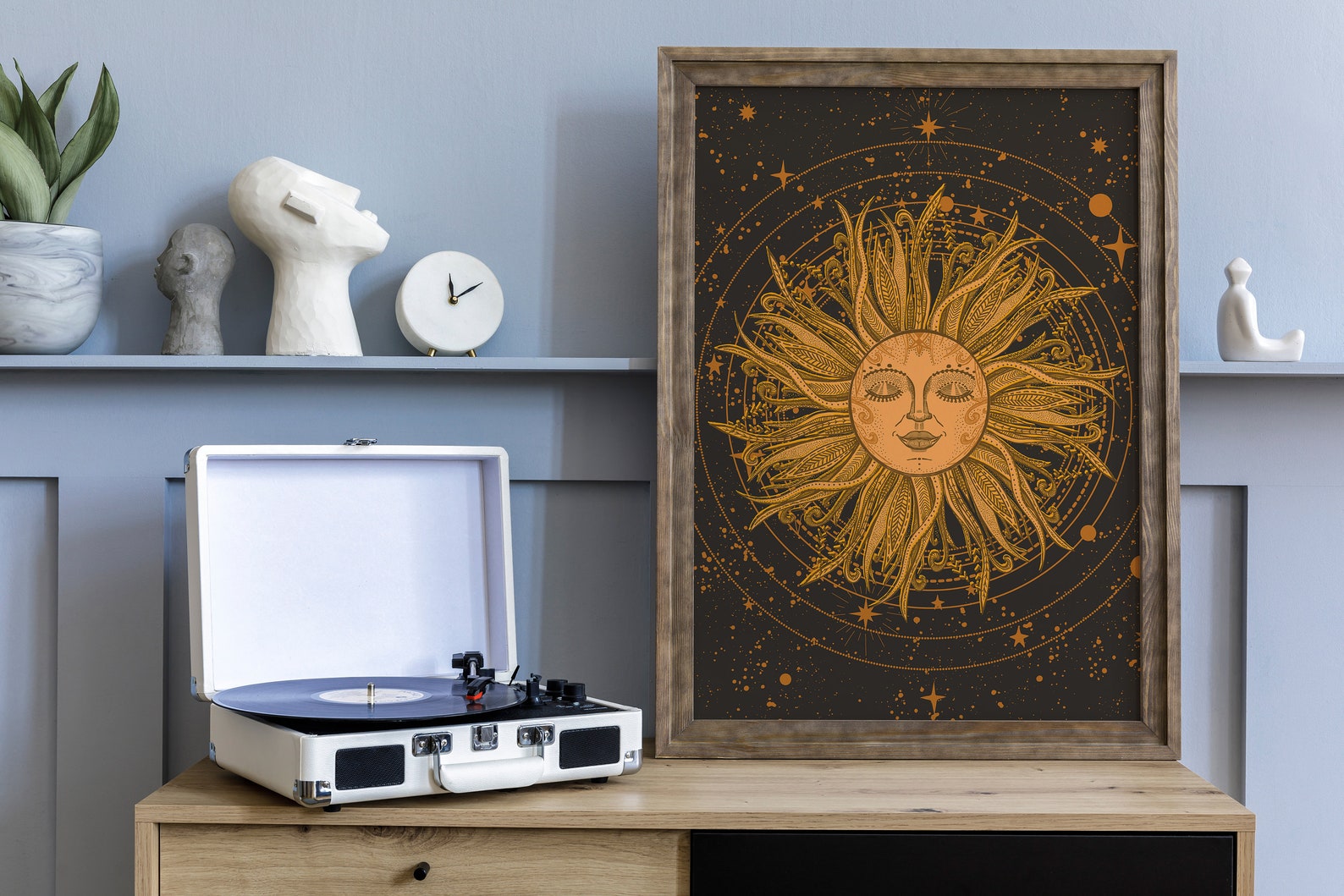 Sun Print, Vintage Poster, Celestial Decor, 70s Home Decor, Retro Wall ...
