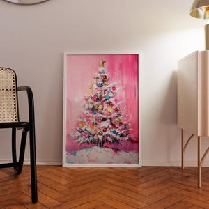 Preppy Pink Christmas Tree Print, Colorful Modern Christmas Tree Poster ...