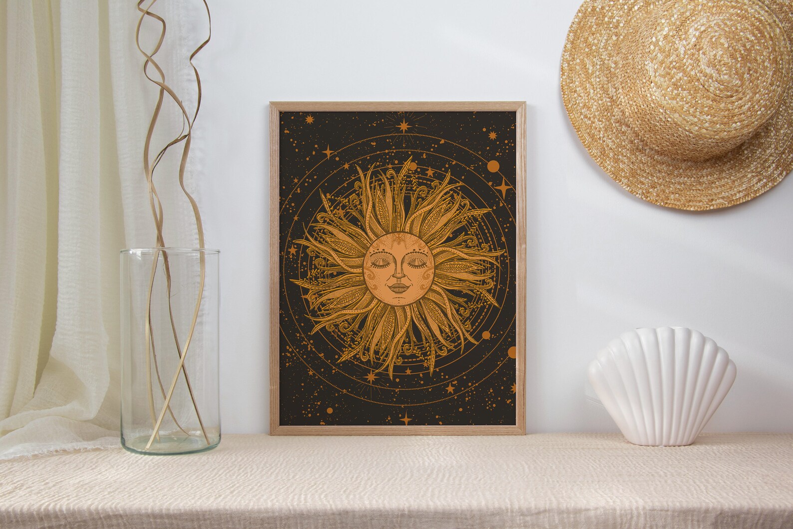 Sun Print, Vintage Poster, Celestial Decor, 70s Home Decor, Retro Wall ...