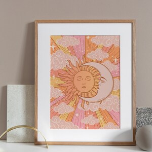 Celestial Sun & Moon Art Print: 70s Retro Home Decor - Etsy Australia