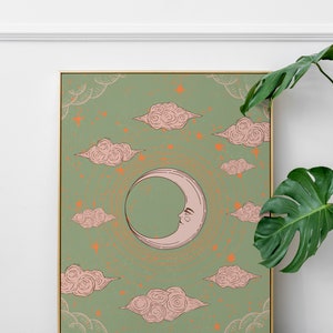 Vintage Poster, Moon Poster, 70s Decor, Retro Home Decor, Celestial ...