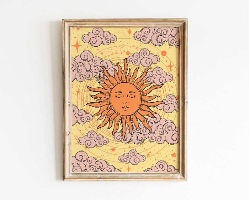 Retro Sun Print 70s Wall Art Celestial Art Retro Home - Etsy
