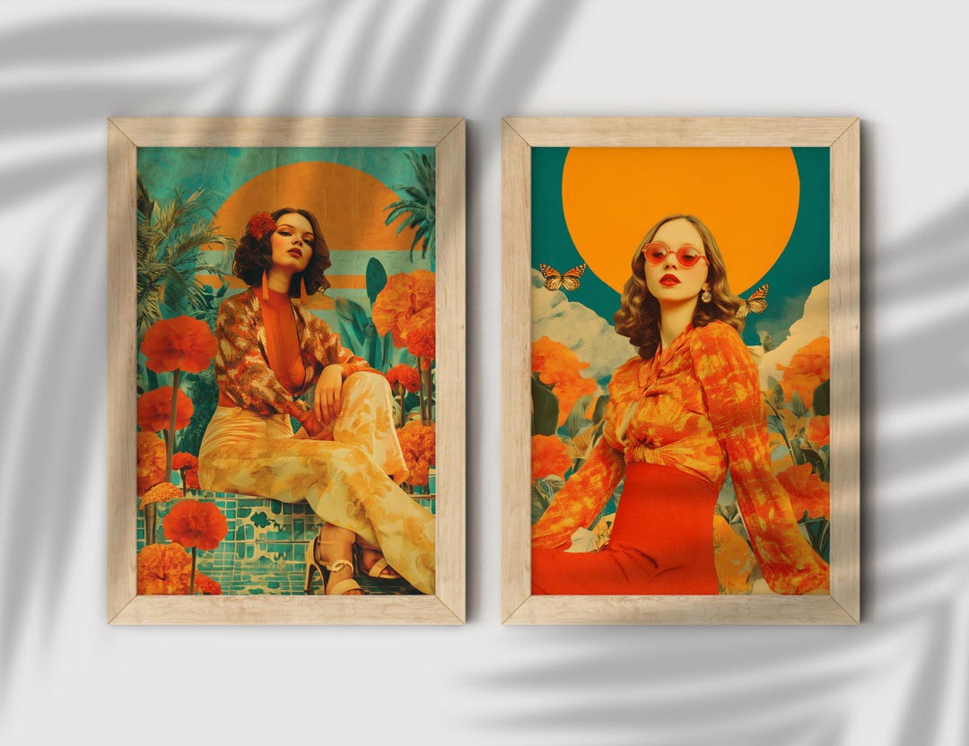 70s Aesthetic Wall Art Prints, Maximalist Floral Home Decor, Retro Boho ...