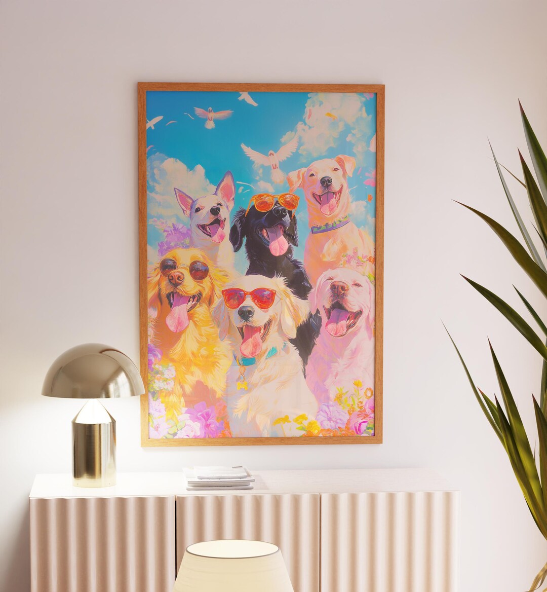 Retro Dog Art Print: Maximalist Preppy Dopamine Decor - Etsy