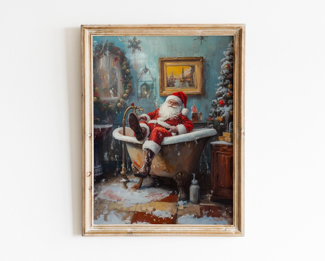Funny Santa Bathtub Art Print: Maximalist Christmas Bathroom Decor - Etsy