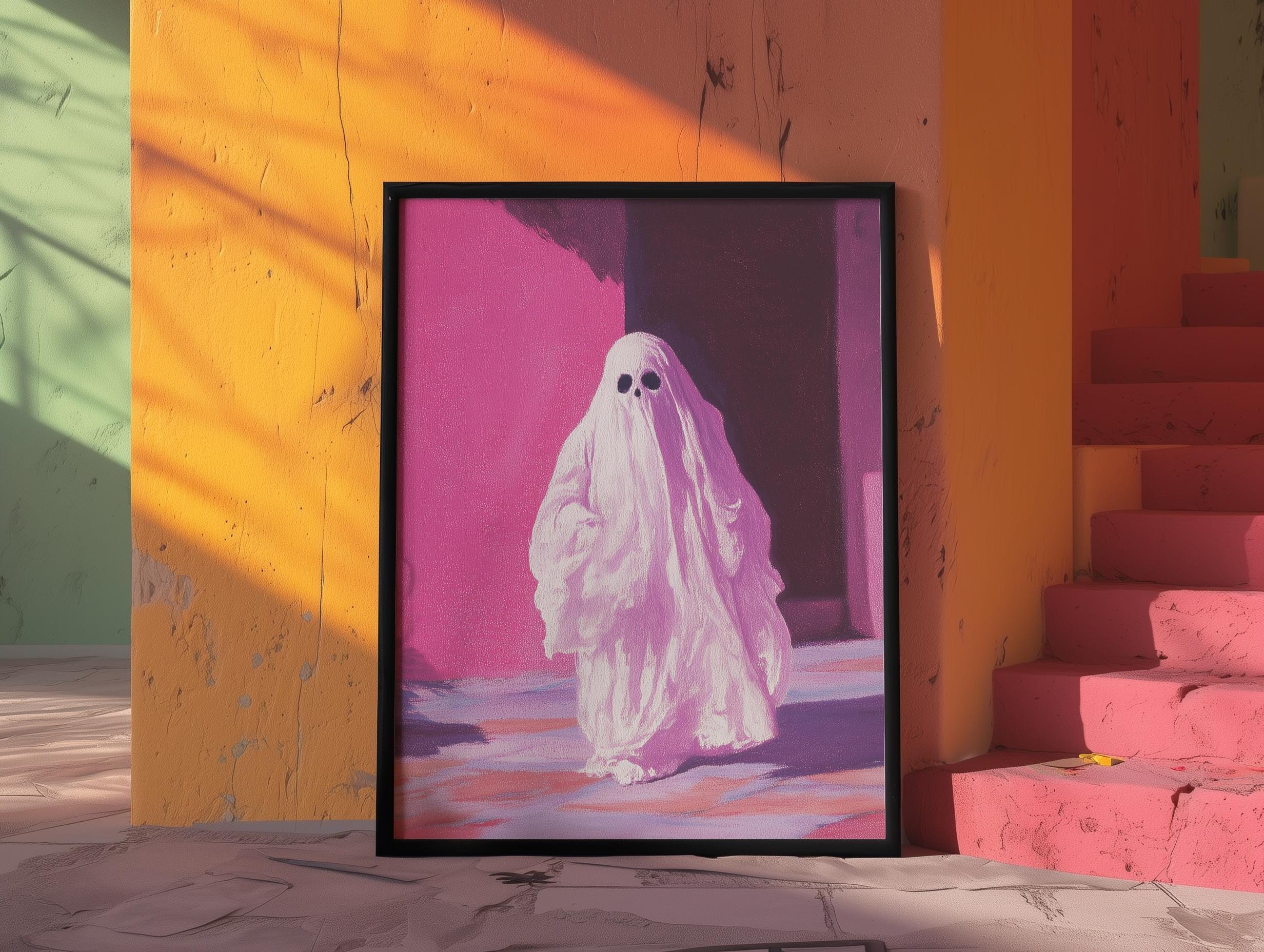 Spooky Ghost Art Print: Gothic Halloween Decor, Preppy Pink Horror - Etsy