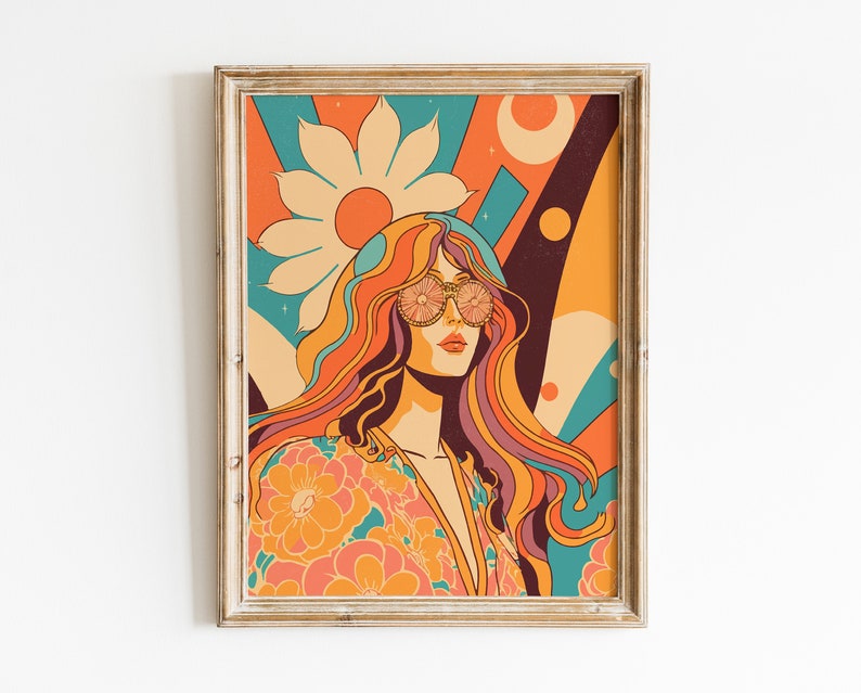 70s Poster 70s Hippie Girl Wall Art Aesthetic Room Decor - Etsy