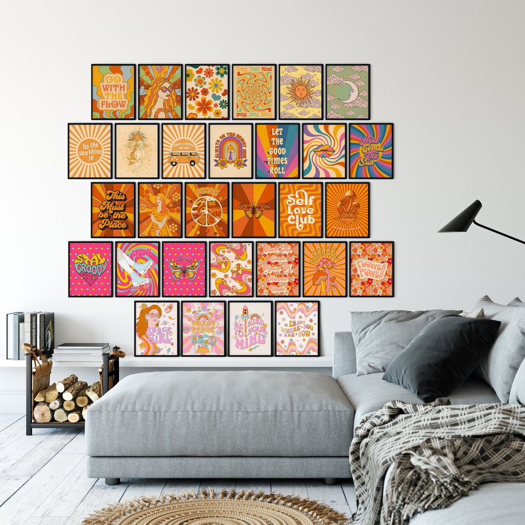 30 PCS Retro Poster Set, 70s Aesthetic Wall Collage Kit, Gallery Wall ...