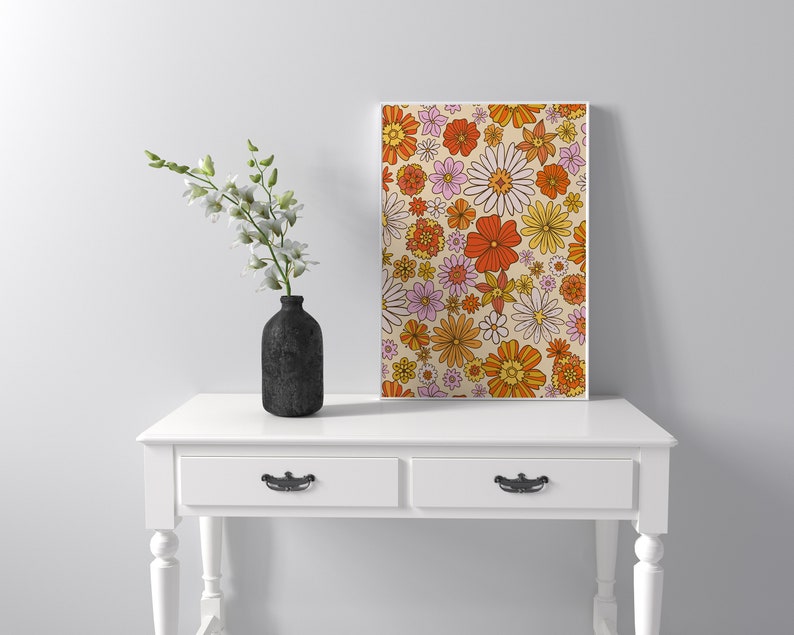 Retro Floral Print: 70s Flower Power, Boho Decor (digital Download) - Etsy