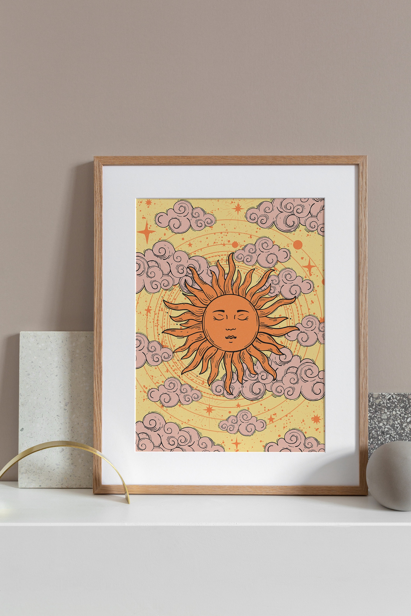 Retro Sun Print 70s Wall Art Celestial Art Retro Home - Etsy