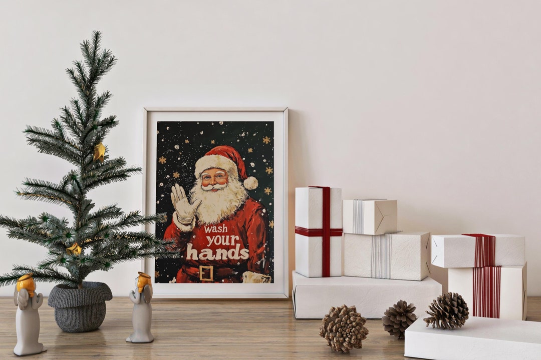 Santa Wash Your Hands Art Print, Funny Santa Claus Christmas Bathroom ...