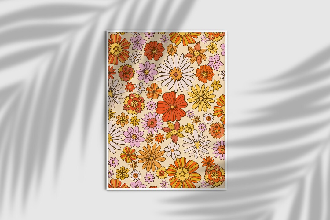 70s Floral Pattern Print, Hippie 60s Decor, Retro 60s Home Decor, 70s ...