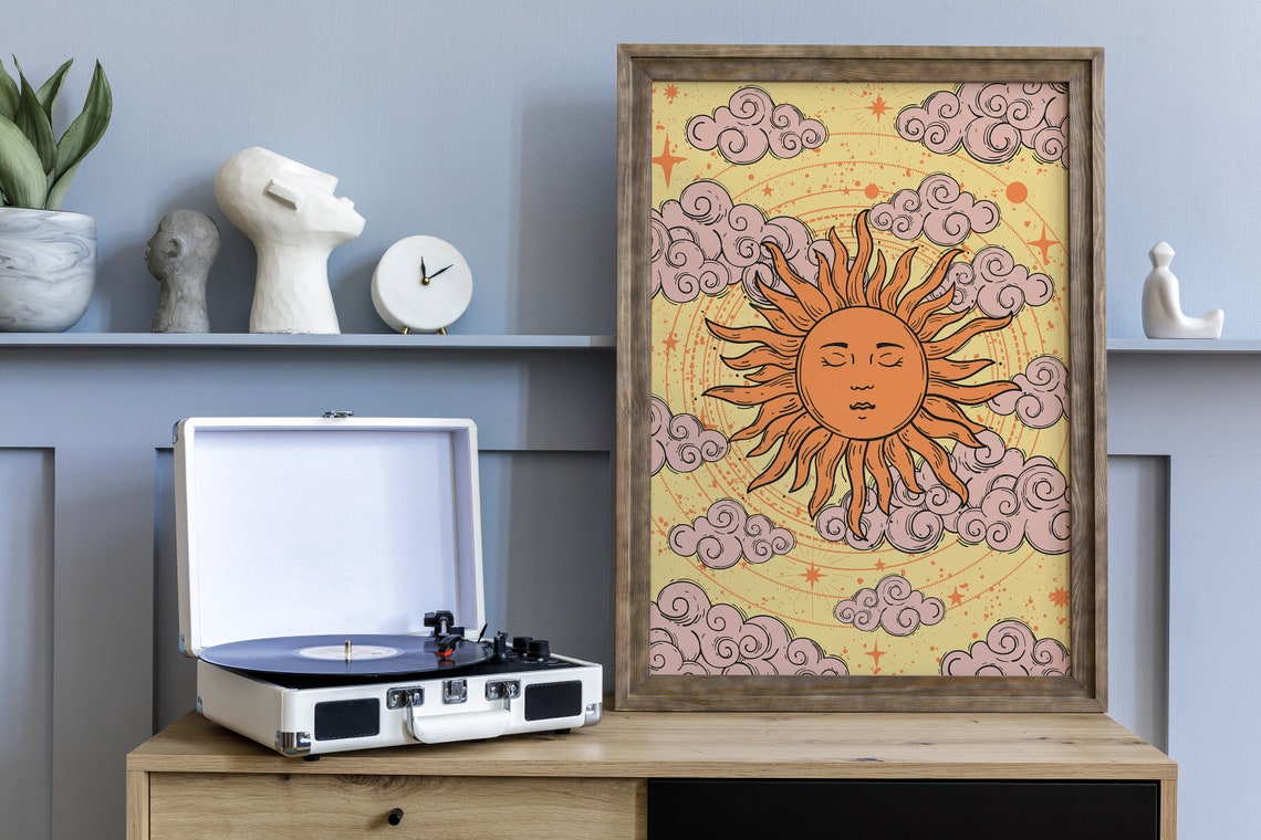 Retro Sun Print 70s Wall Art Celestial Art Retro Home - Etsy