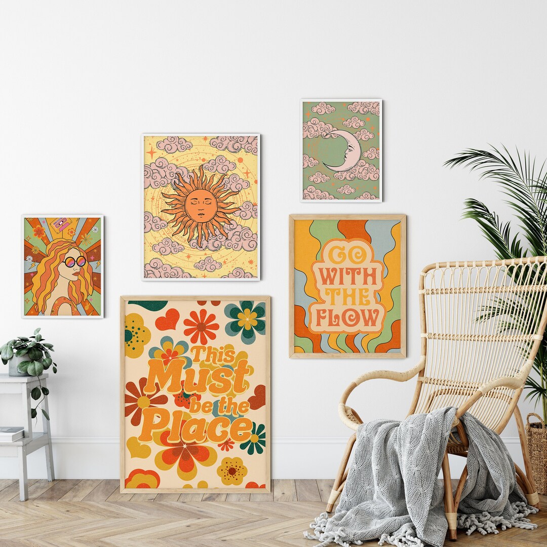 70s Set of 5 Prints, Retro Print Set, 70s Retro Gallery Wall Set ...