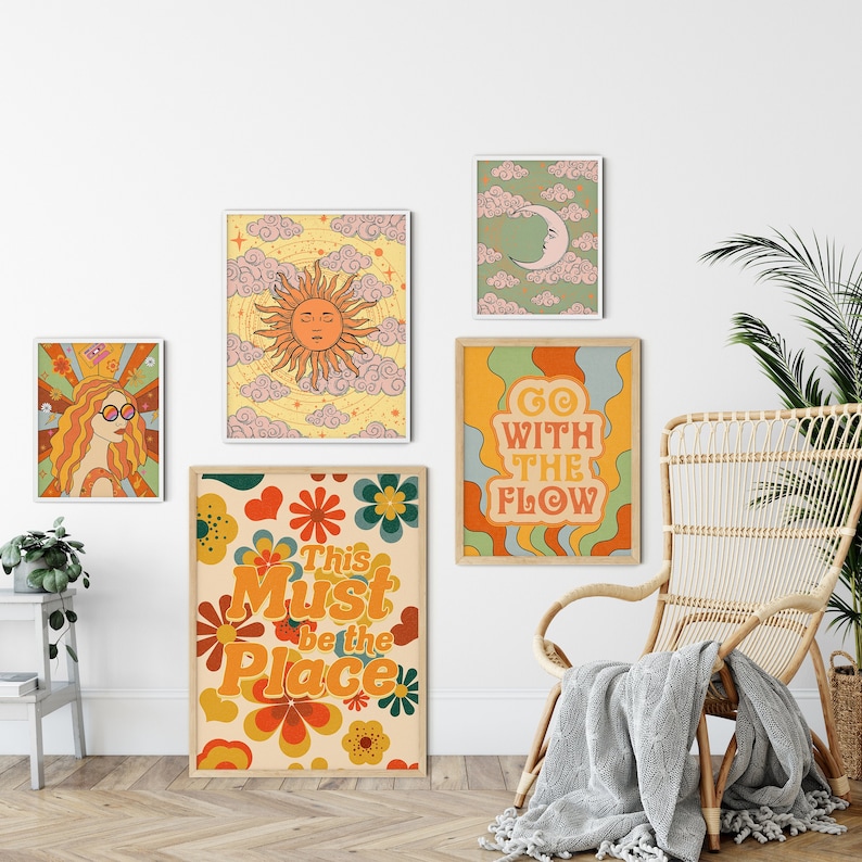 70s Set of 5 Prints Retro Print Set 70s Retro Gallery Wall - Etsy
