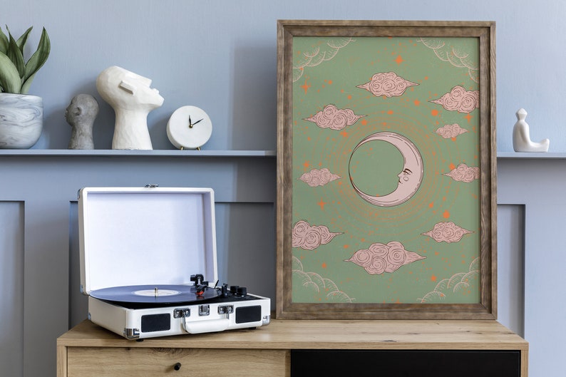 Vintage Poster, Moon Poster, 70s Decor, Retro Home Decor, Celestial ...