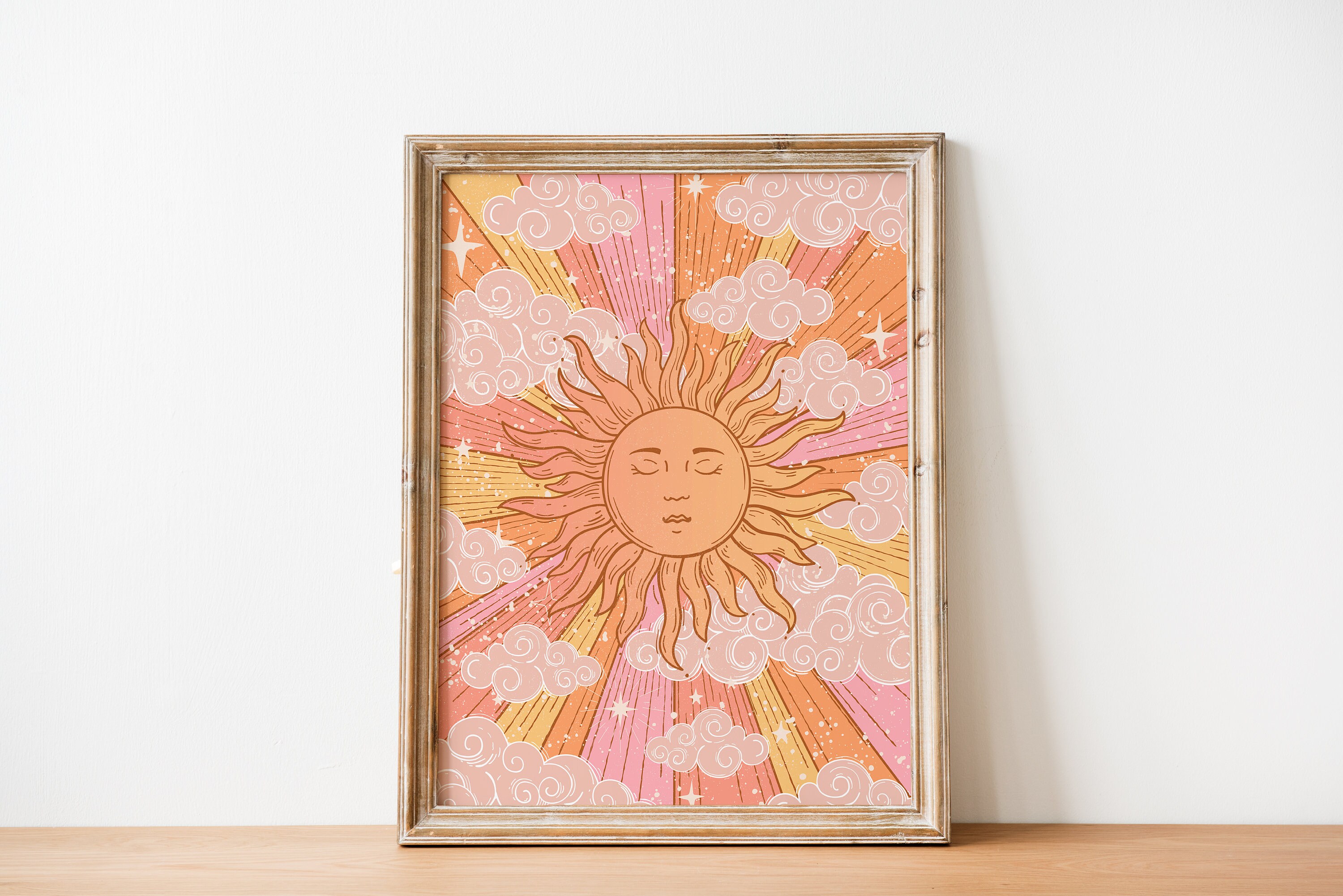 70s Set of 4 Prints Sun and Moon 70s Decor Celestial Decor | Etsy