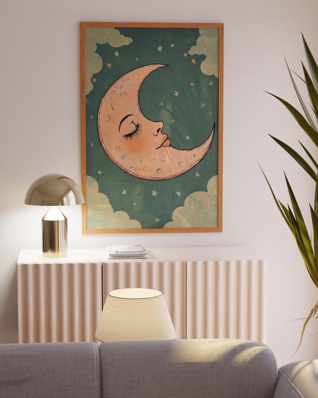 Moon Poster, Cute Apartment Decor, Aesthetic Moon Face Print, Retro Celestial Wall Art, Crescent ...