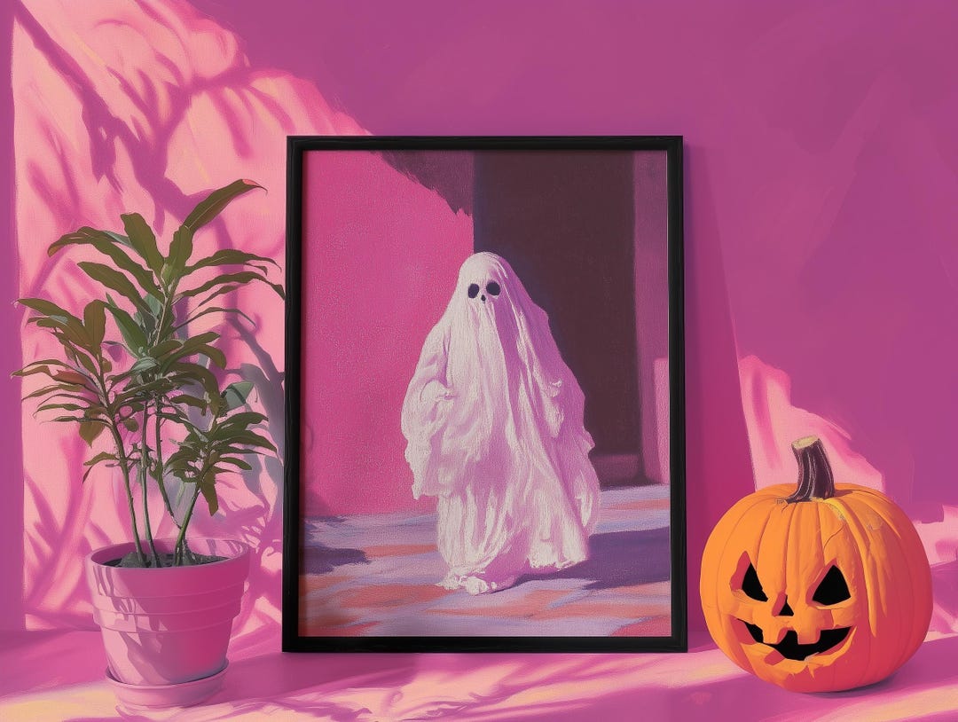 Spooky Ghost Art Print: Gothic Halloween Decor, Preppy Pink Horror - Etsy