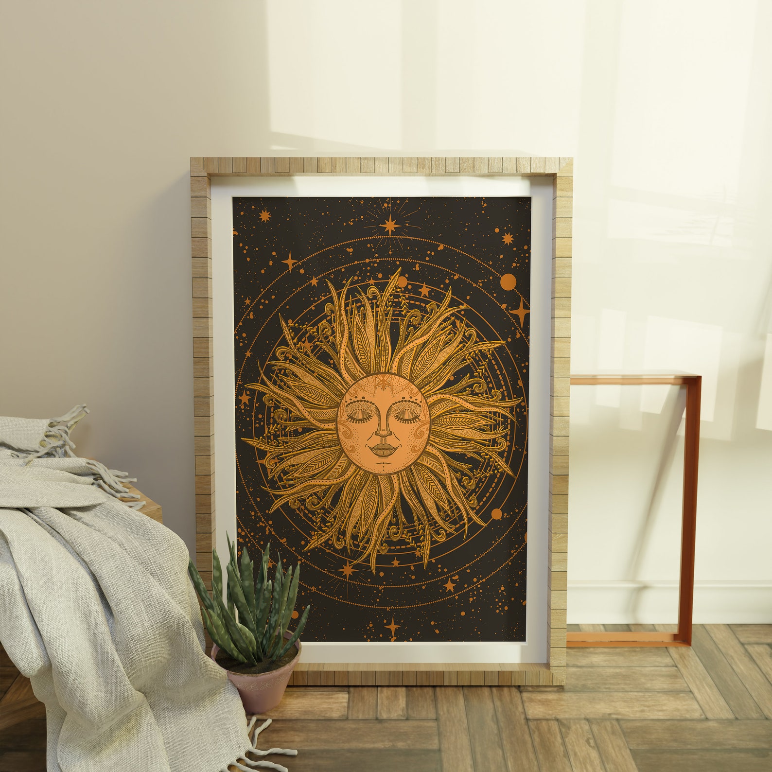 Sun Print, Vintage Poster, Celestial Decor, 70s Home Decor, Retro Wall ...