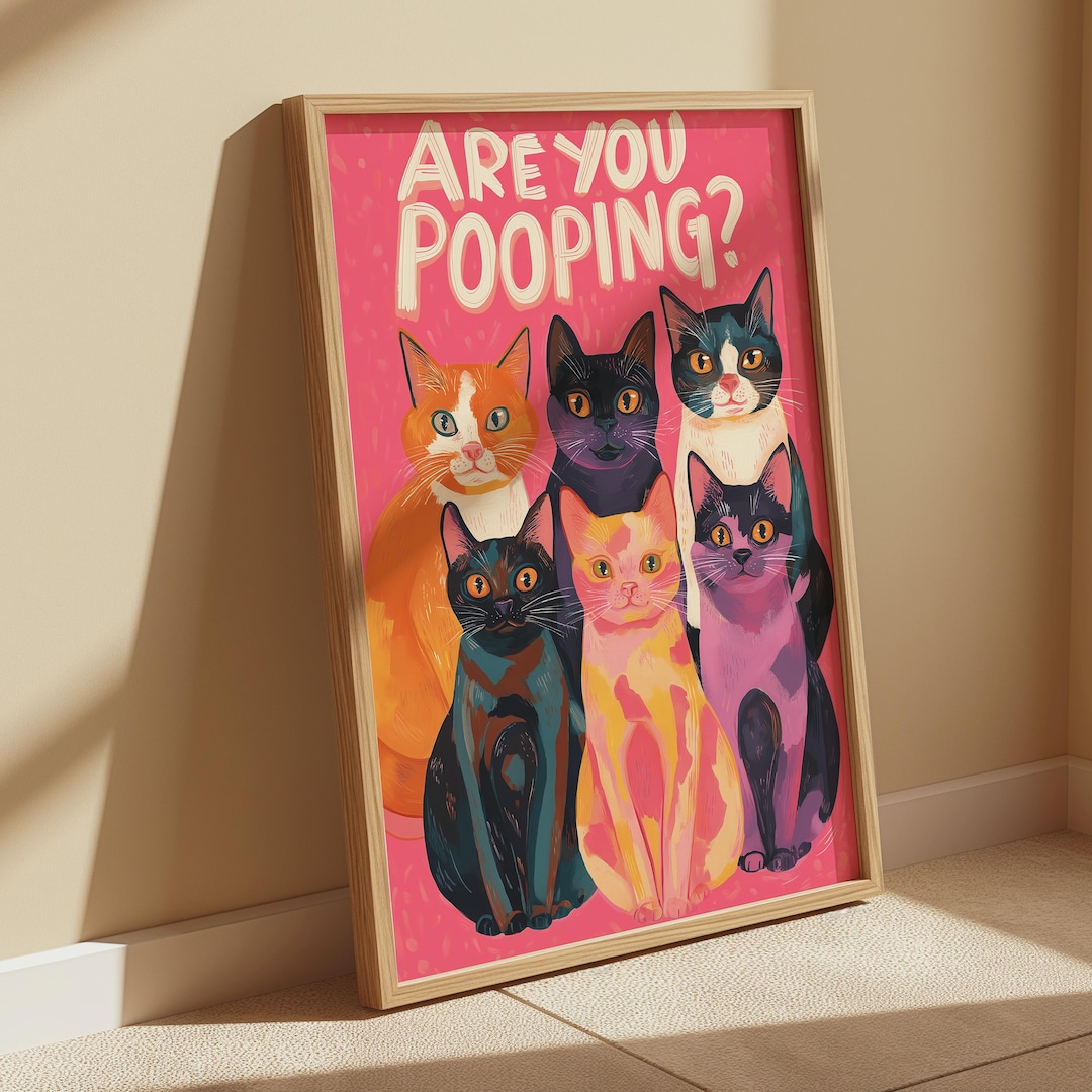 Funny Are You Pooping Cat Wall Art Print, Preppy Pink Maximalist ...