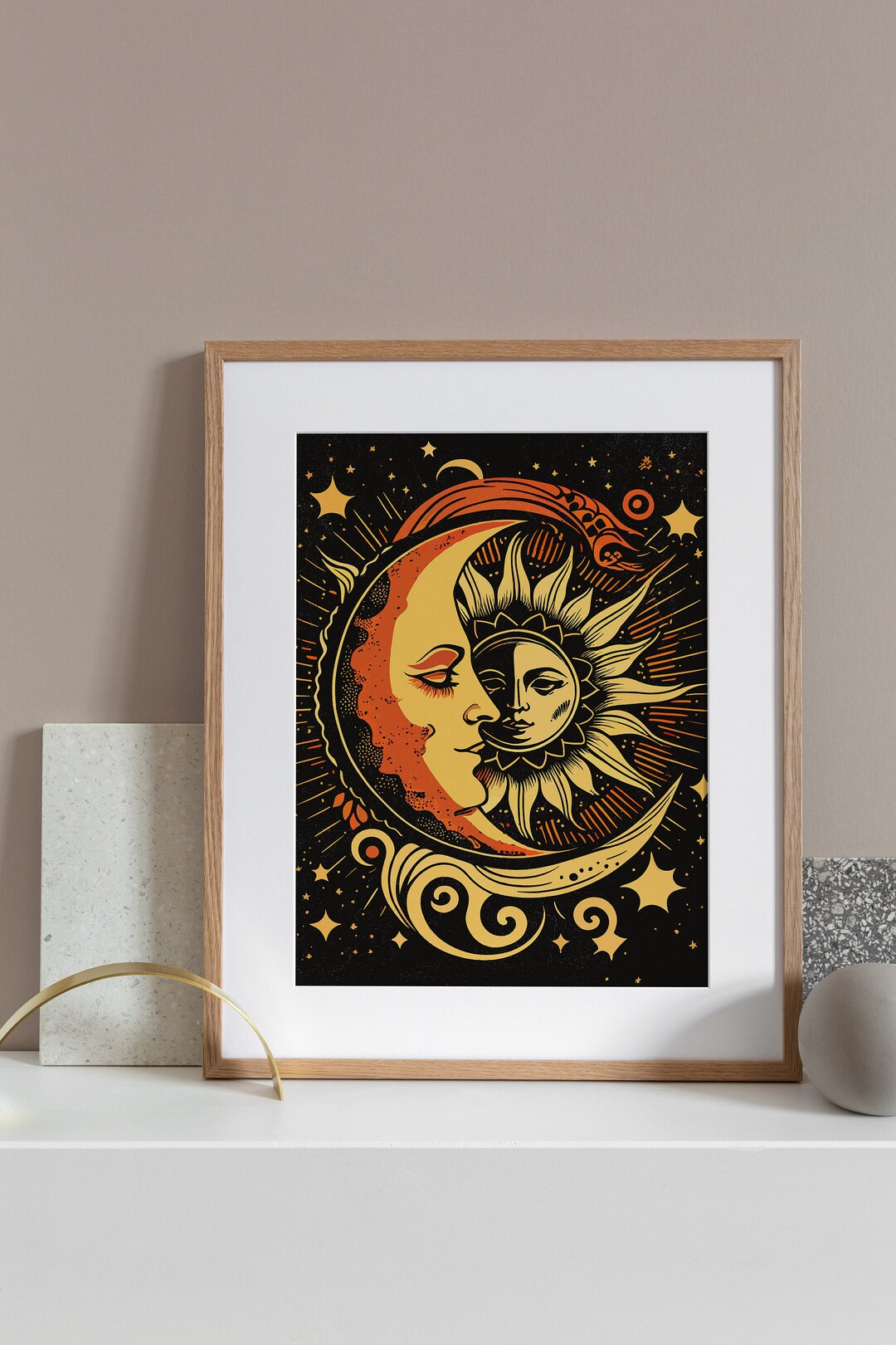 Sun and Moon Retro Print: 70s Celestial Wall Art - Etsy