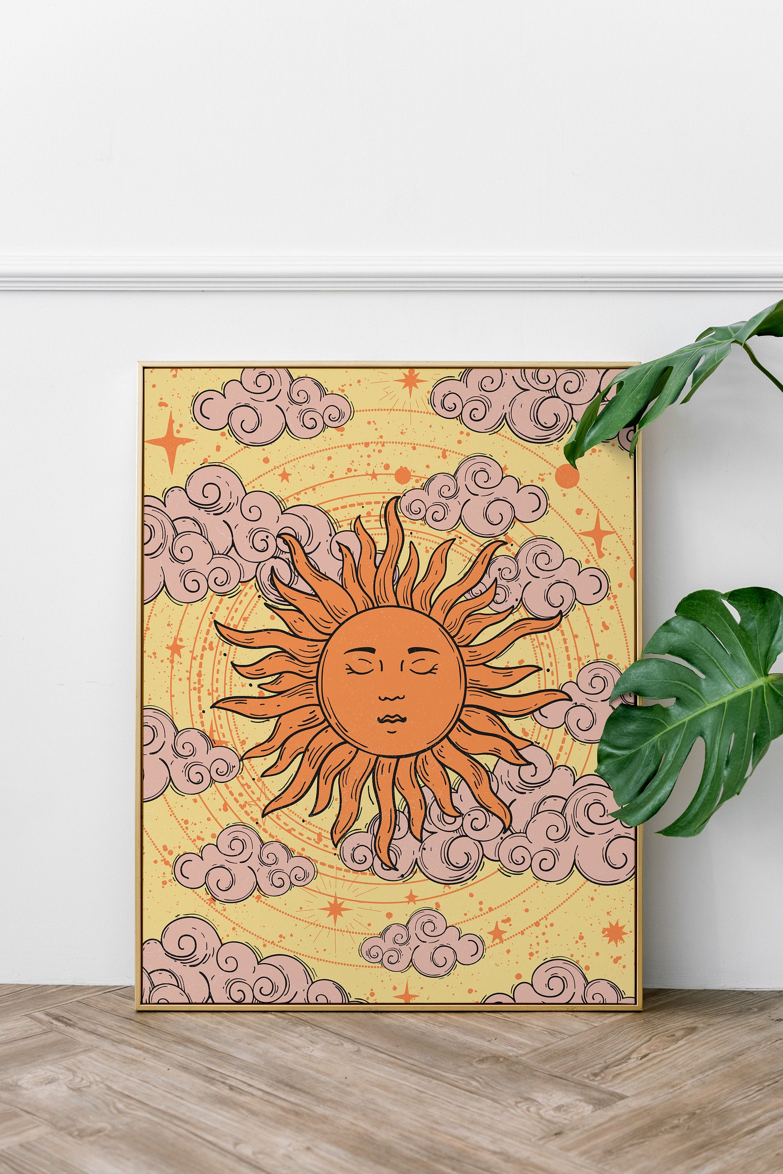 Retro Sun Print 70s Wall Art Celestial Art Retro Home - Etsy