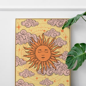 Retro Sun Print, 70s Wall Art, Celestial Art, Retro Home Decor, Vintage ...