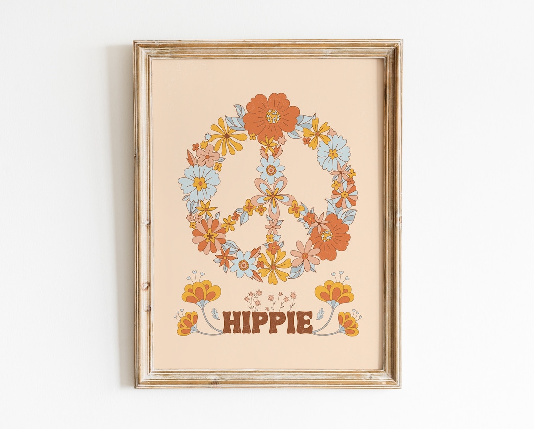 70s Floral Peace Sign Poster: Retro Hippie Wall Art - Etsy