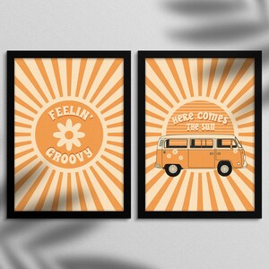 Retro Hippie Bus, Vintage Van Poster, Hippie Print Set, 70s Wall Art ...