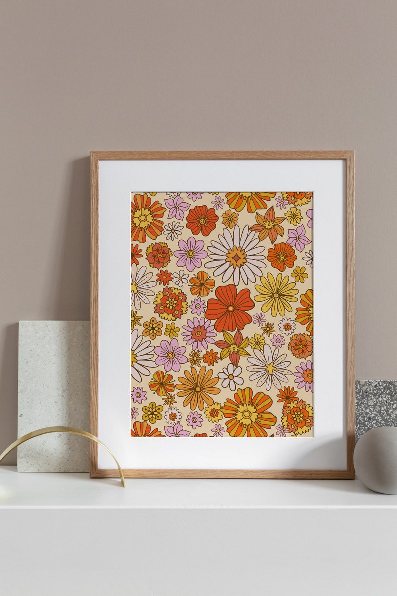 Retro Floral Print: 70s Flower Power, Boho Decor (digital Download) - Etsy