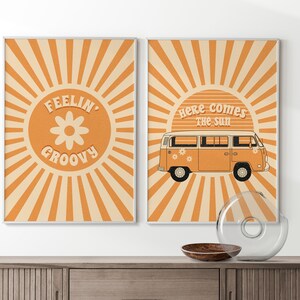 Retro Hippie Bus, Vintage Van Poster, Hippie Print Set, 70s Wall Art ...
