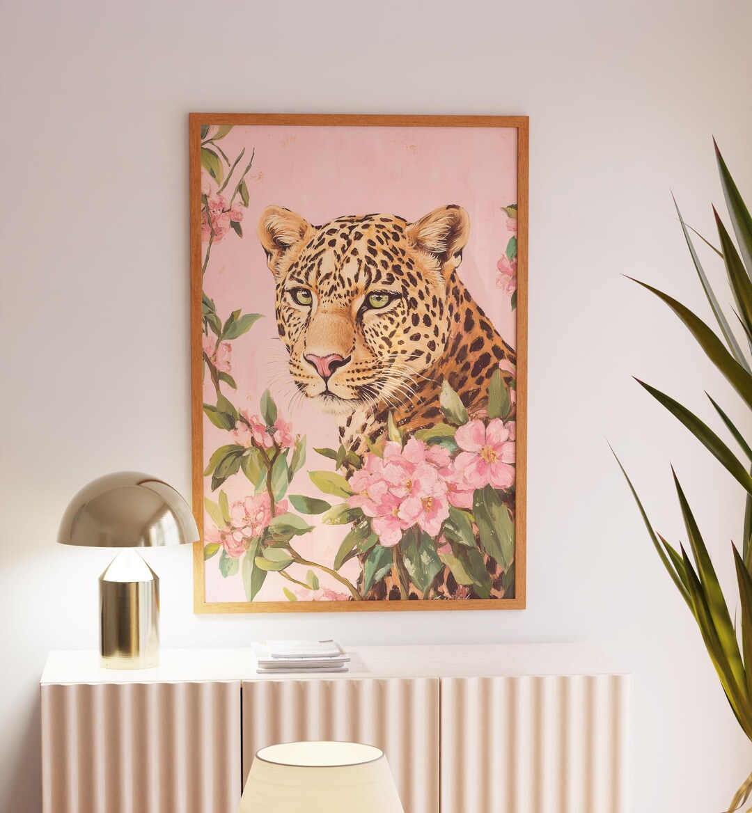 Preppy Pink Leopard Art Print: Girly Dorm Decor - Etsy