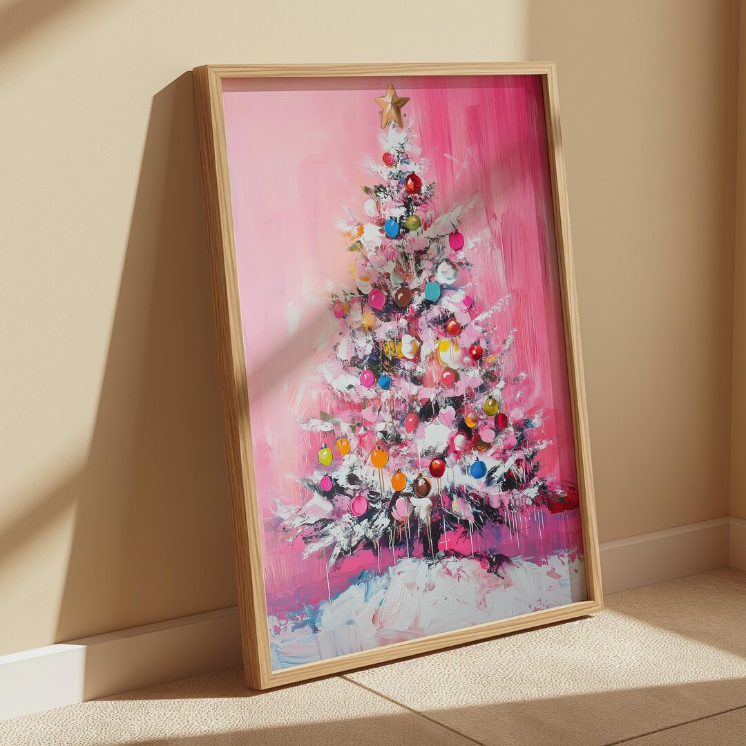 Preppy Pink Christmas Tree Print, Colorful Modern Christmas Tree Poster ...