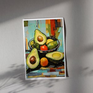 Retro Avocado Painting Art Print | Colorful Fruit Still Life Print ...
