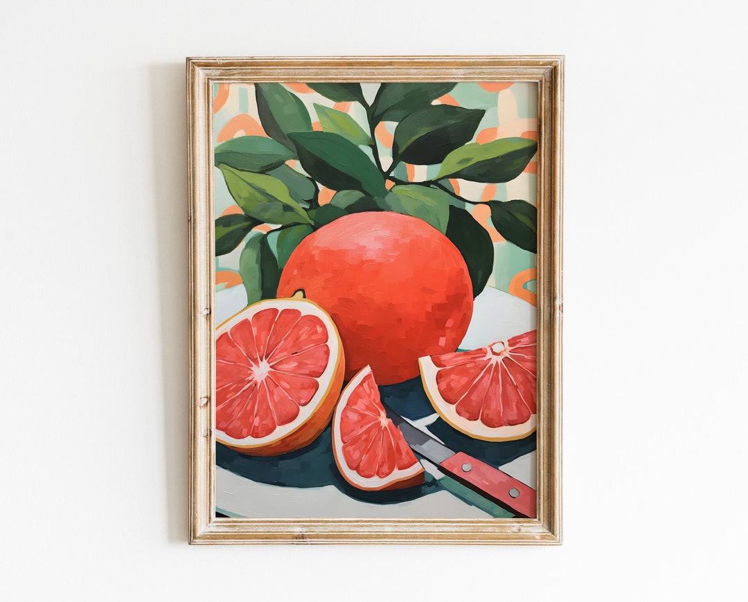Grapefruit Still Life Painting Art Print | Retro Fruit 70s Poster ...