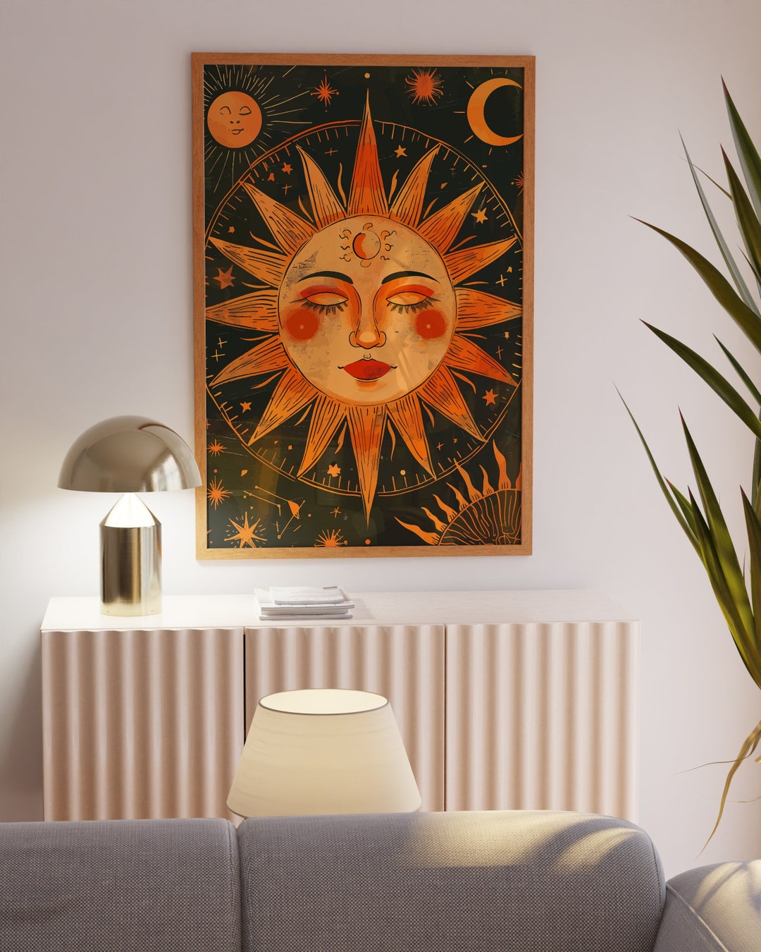 Retro Sun Face Print: Vintage Celestial Wall Art - Etsy