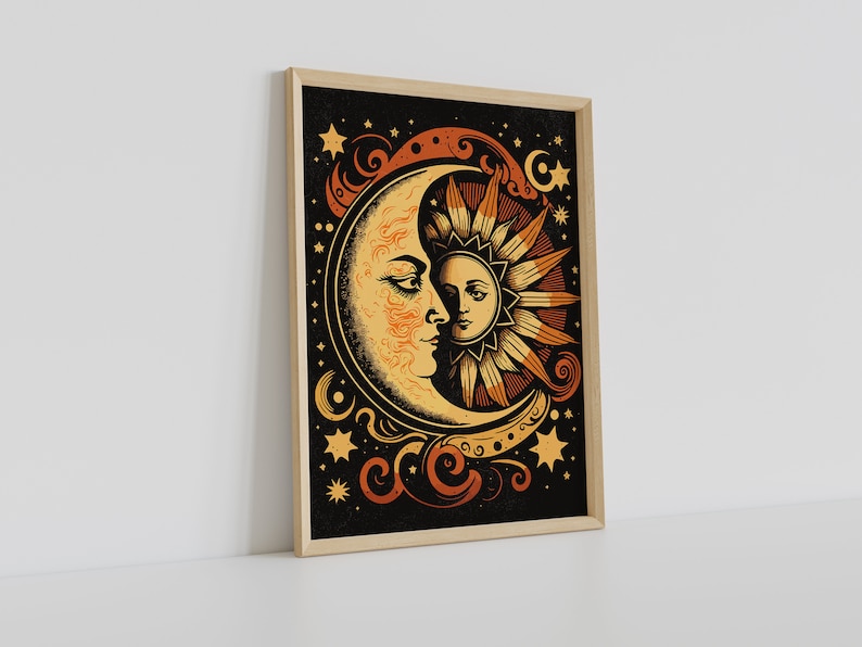 Sun and Moon Decor Retro Wall Art 70s Wall Art Vintage - Etsy