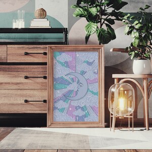 Celestial Decor, Moon Poster, 70s Decor, Vintage Poster, Retro 70s Home ...