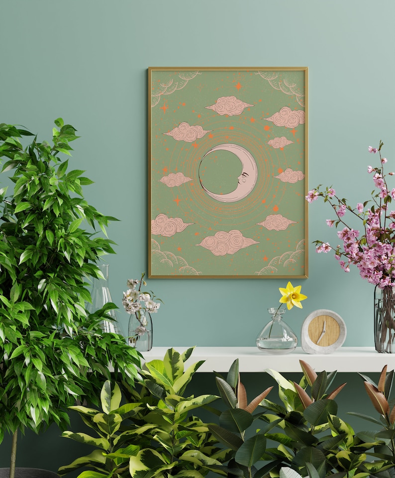 Vintage Poster Moon Poster 70s Decor Retro Home Decor - Etsy