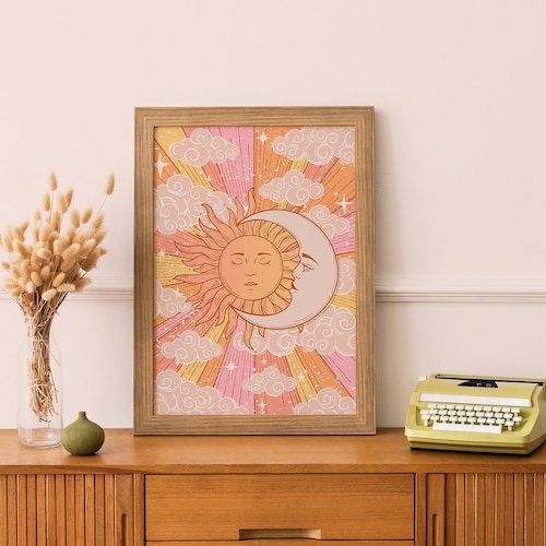Retro Sun Print 70s Wall Art Celestial Art Retro Home - Etsy