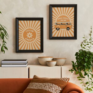 Retro Hippie Bus, Vintage Van Poster, Hippie Print Set, 70s Wall Art ...