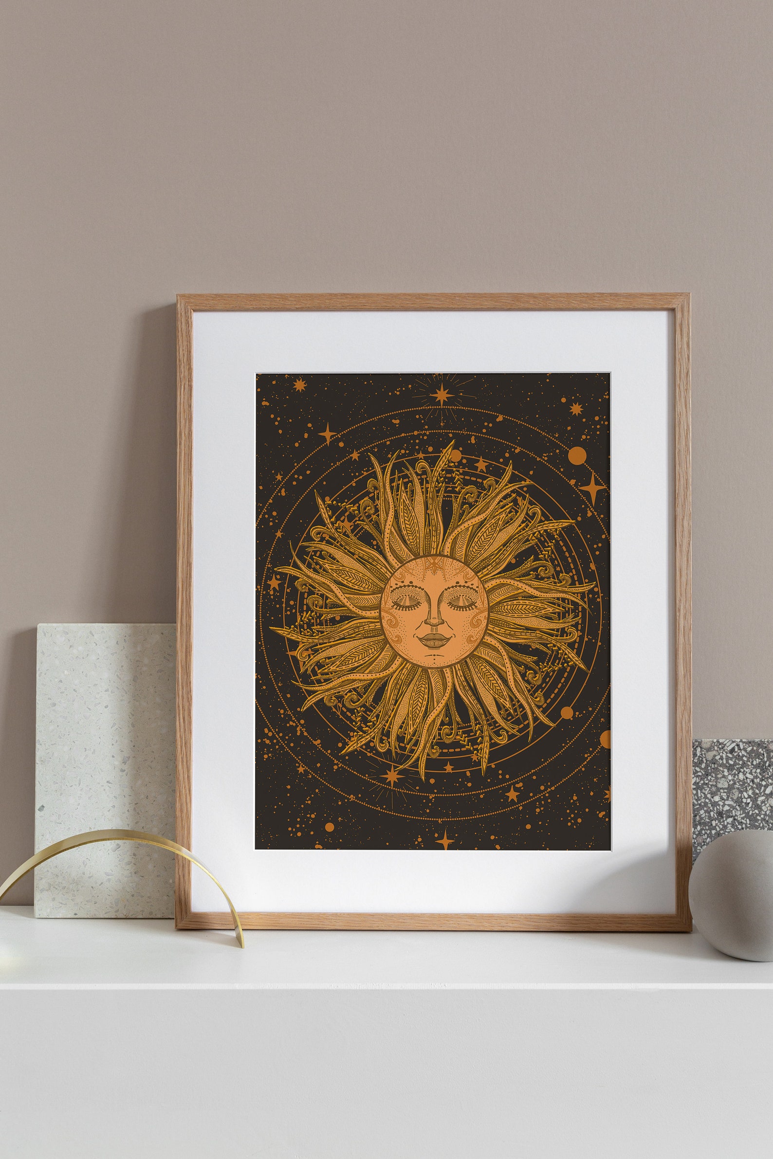 Sun Print, Vintage Poster, Celestial Decor, 70s Home Decor, Retro Wall ...