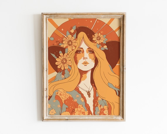 70s Poster Art 70s Art Print, Bar Cart Art, Funky Wall Art, Hippie