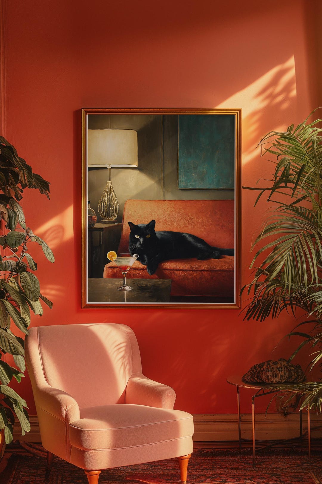 Black Cat Poster, Cocktail Poster, Retro Home Decor, Cat Poster, Living ...
