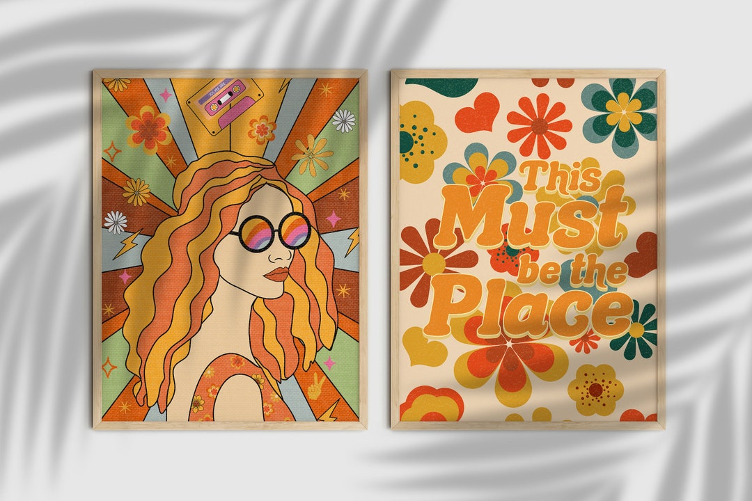70s Set of 2 Prints, Retro 70s Home Decor, Retro Cute Prints, Colorful ...