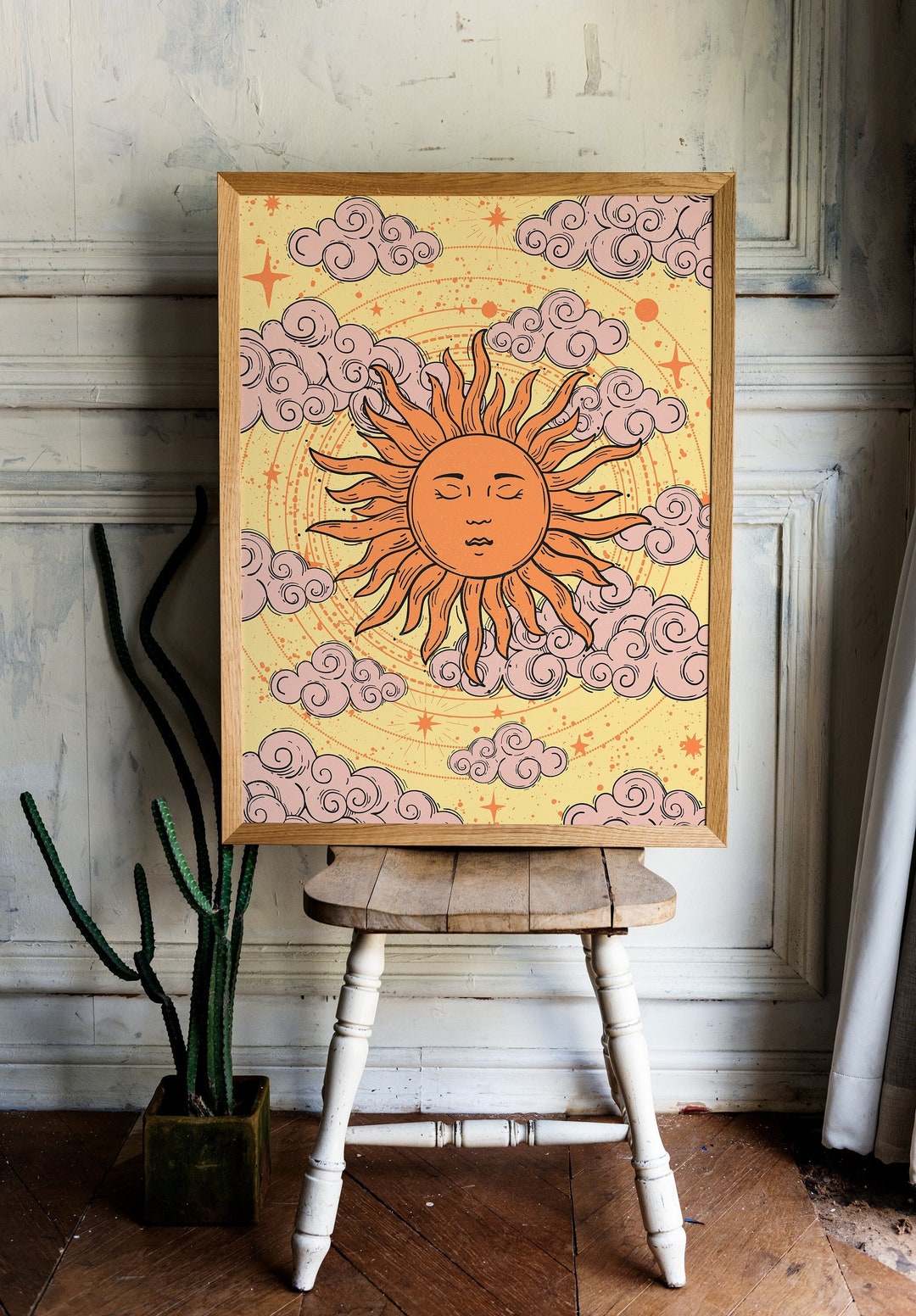 Retro Sun Print, 70s Wall Art, Celestial Art, Retro Home Decor, Vintage ...
